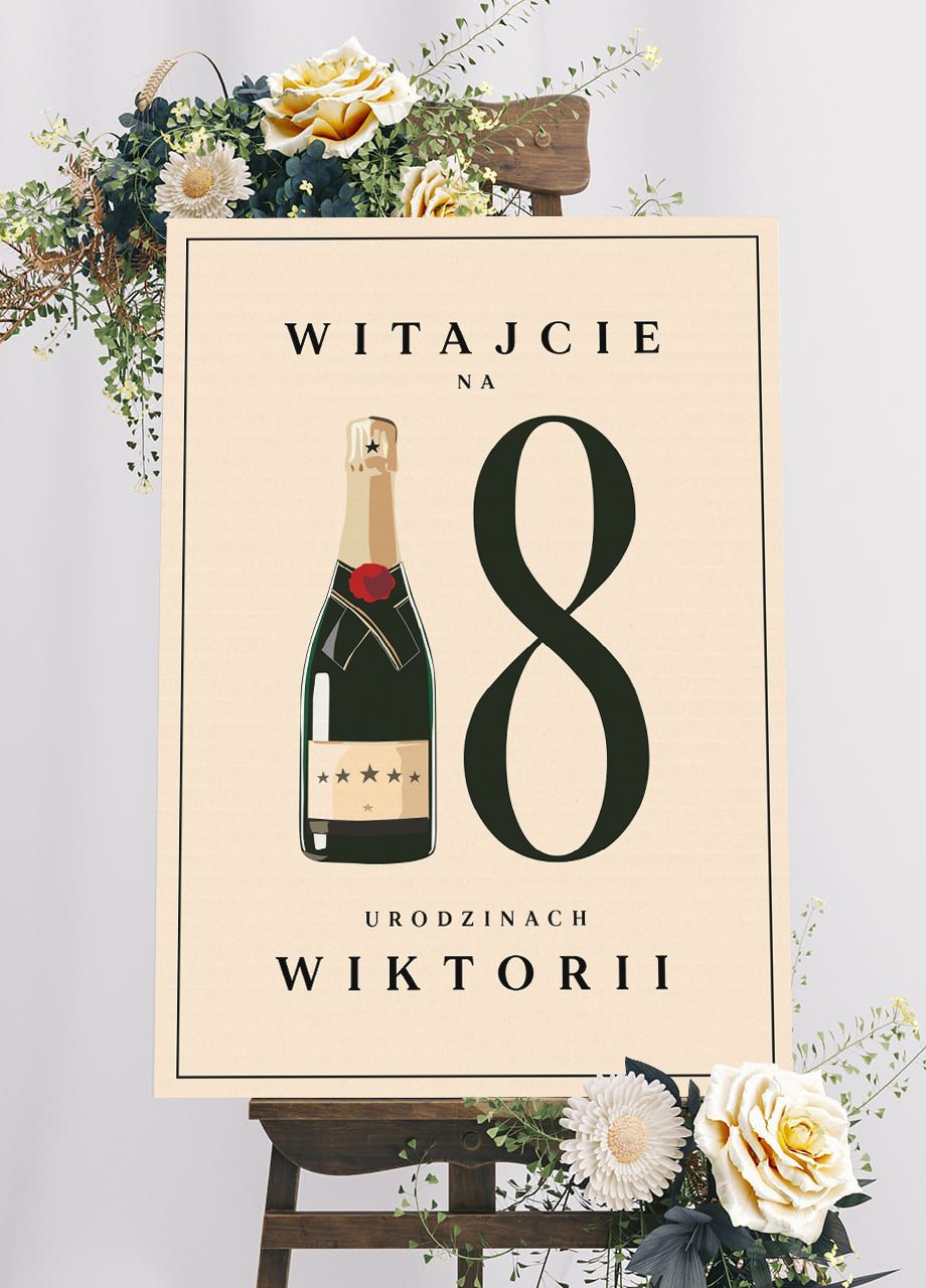 Tablica powitalna na 18 urodziny SZAMPAN / Dekoracje na 18 urodziny dla ...