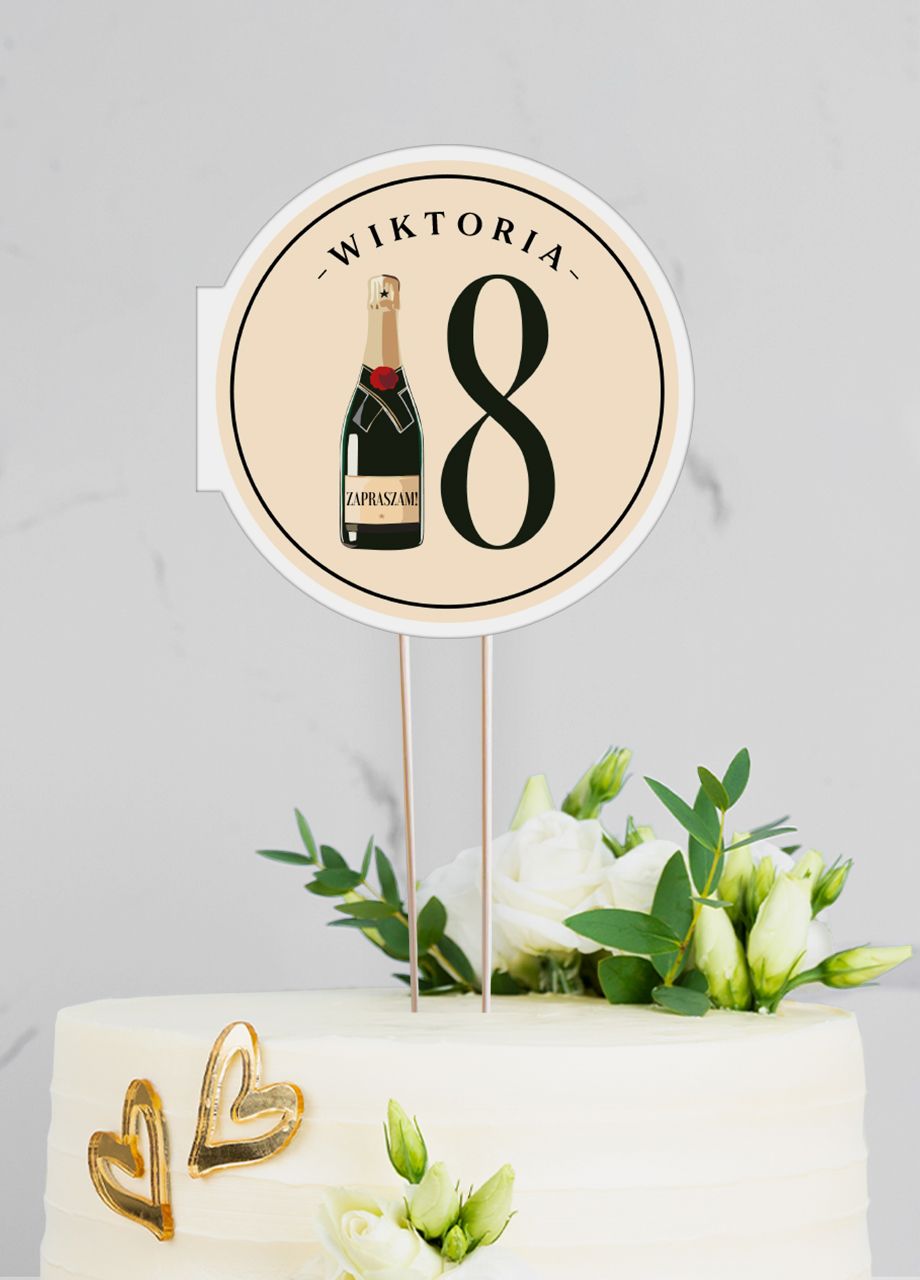 Topper na tort 18 urodziny SZAMPAN / Elegant Black 18 urodziny